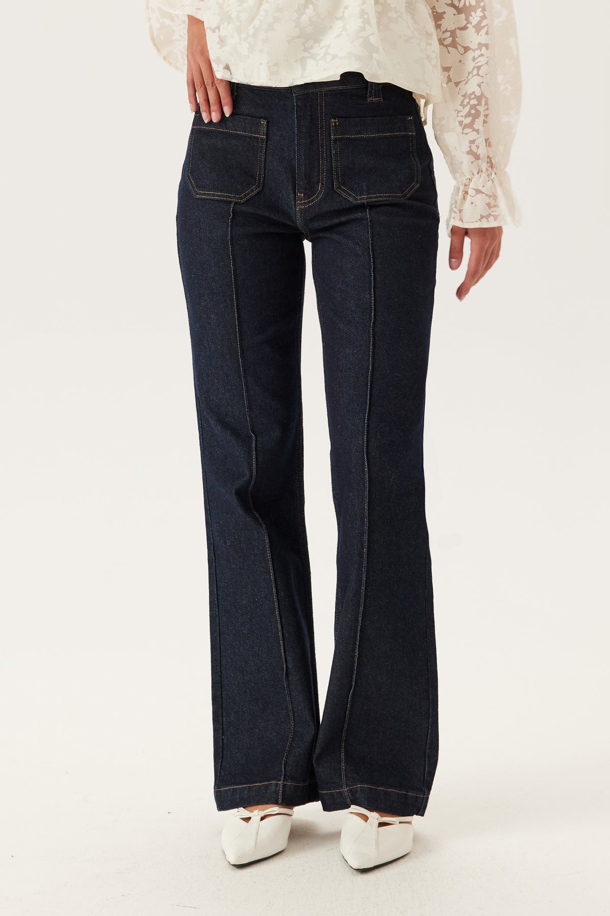 Only - ONLY - Onlemily Hw Flared Rinse Dnm Dark Blue Denim Detail:RINSE