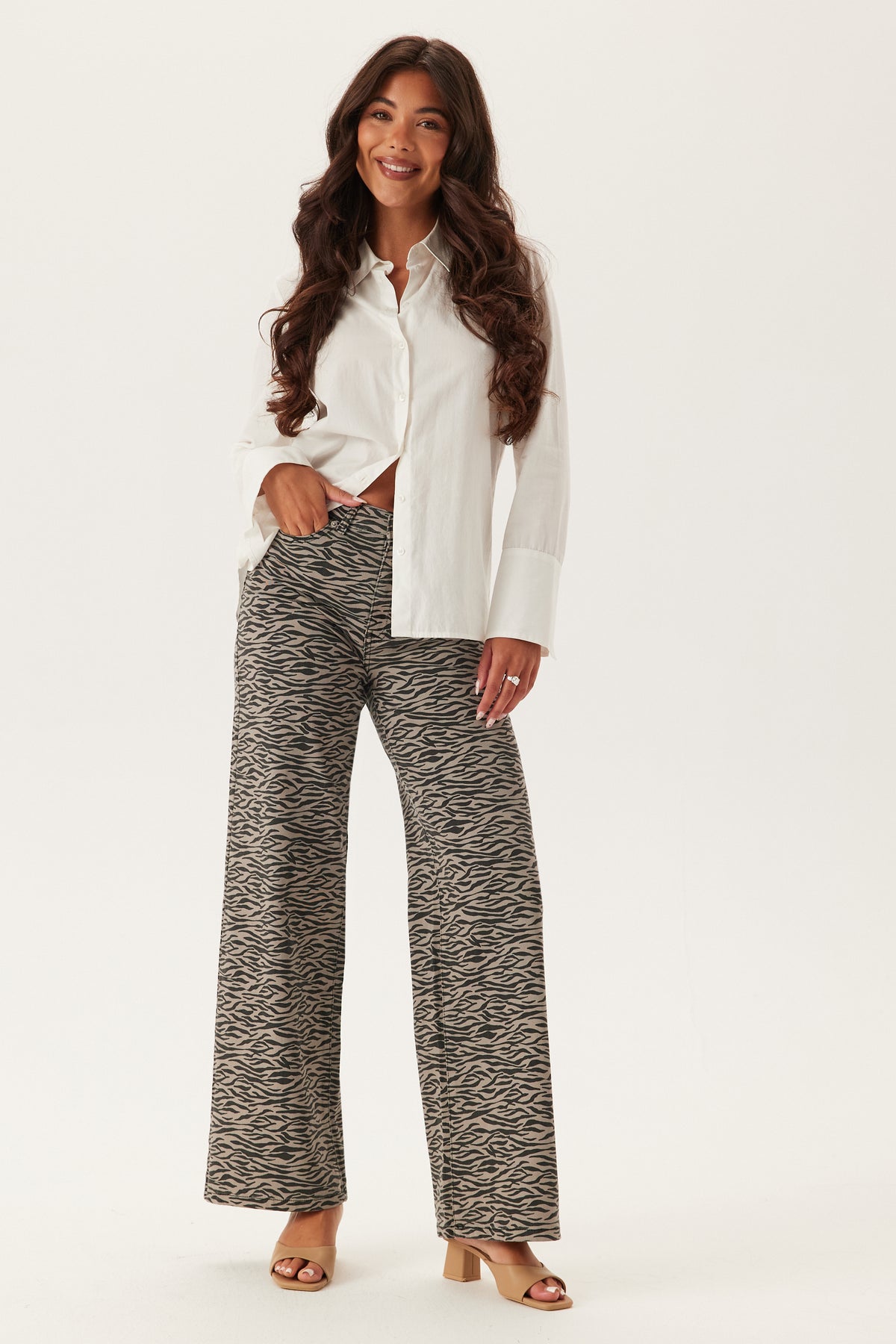Only - ONLY - Onlmadison Hw Wide Animal Pant String AOP:W. BLACK ZEBRA